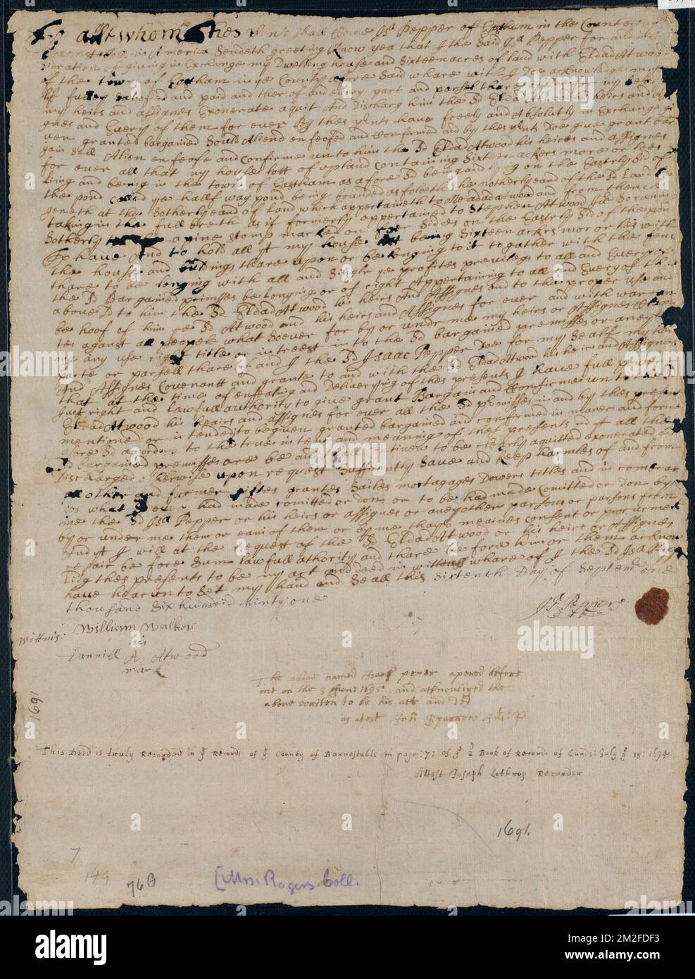 Deed of property in Eastham sold to Eldad Atwood of Eastham by Isaac ...