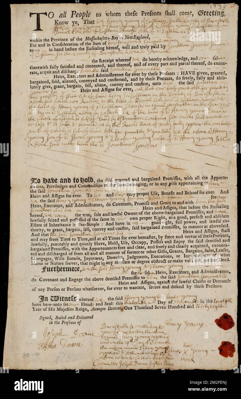 Deed of property in Eastham sold to Jonathan Sparrow Sr. of Eastham by ...