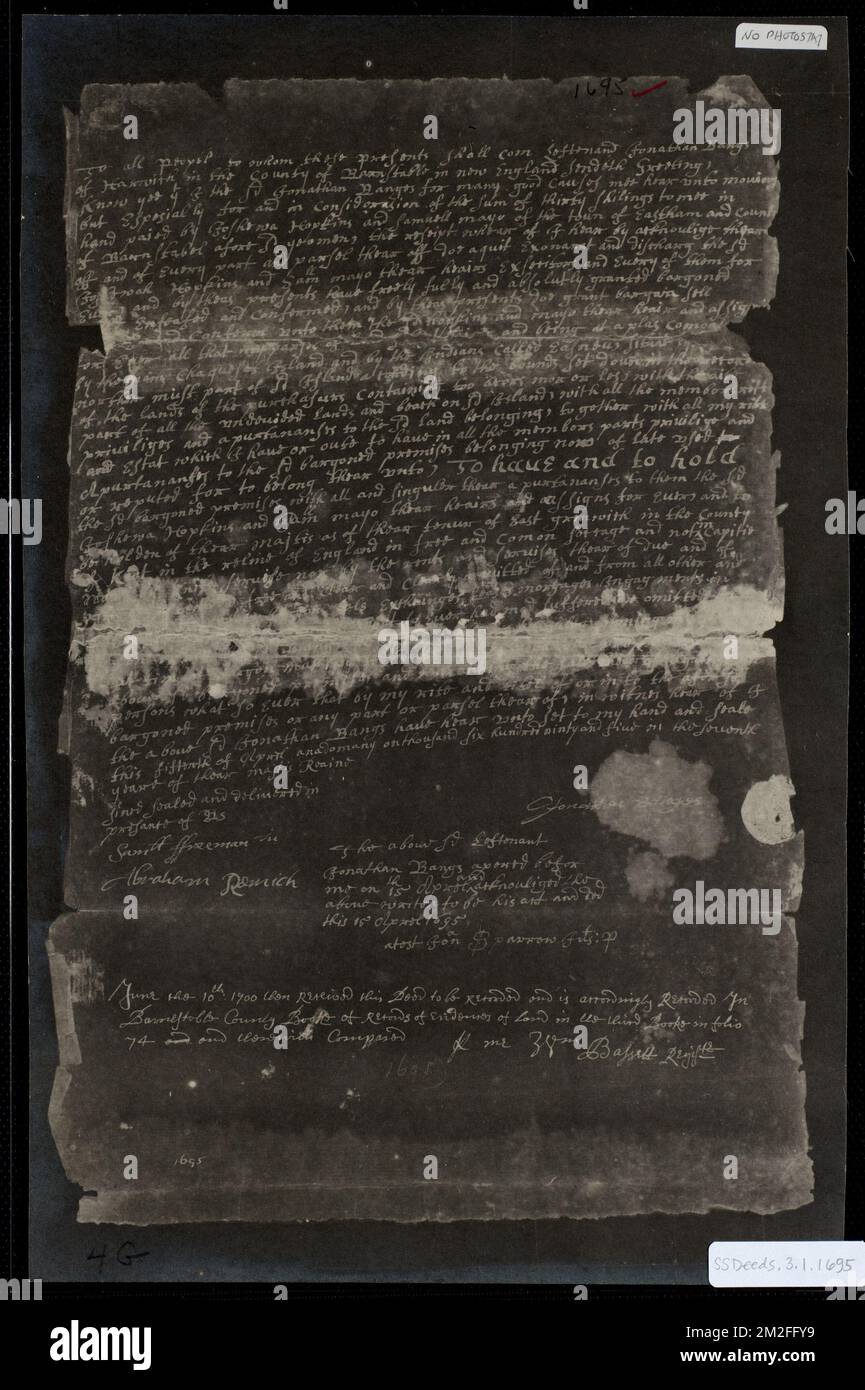 Deed of property in Eastham sold to Samuel Mayo and Joshua Hopkins of ...