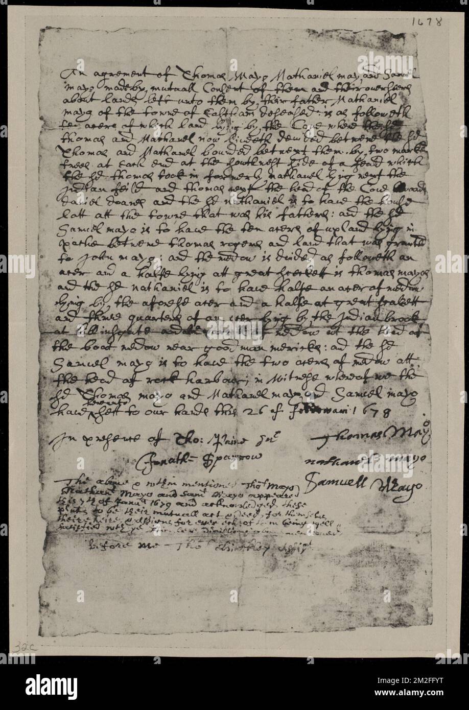 Deed of property in Eastham sold to Thomas Mayo, Nathaniel Mayo, and ...