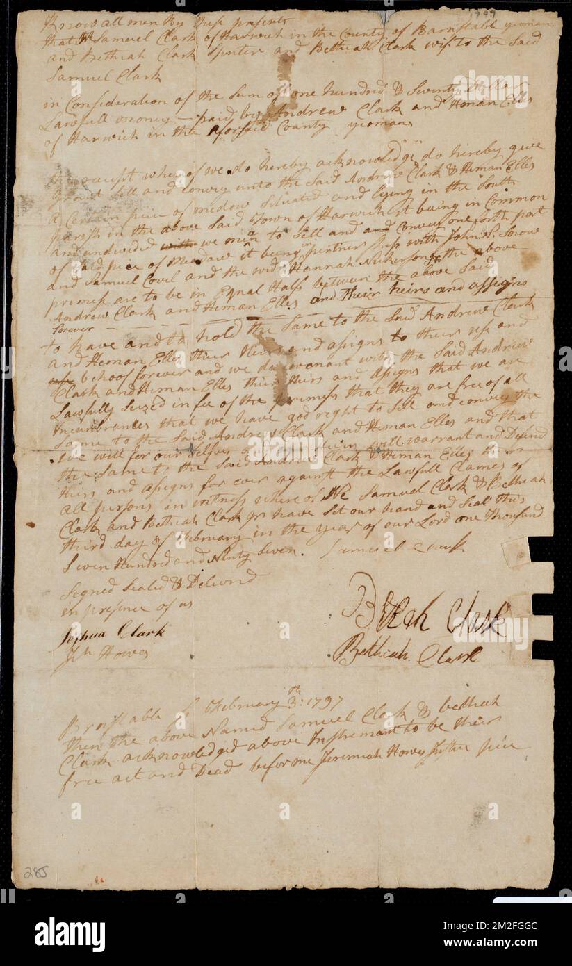 Deed of property in Harwich sold to Andrew Clark and Hemen Ellis of ...