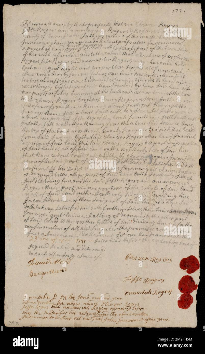 Deed of property in Harwich sold to Eleazer Rogers, Jesse Rogers, and ...