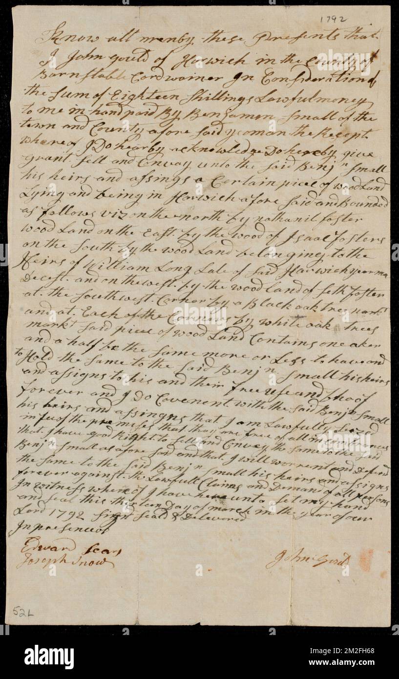 Deed of property in Harwich sold to Benjamin Small of Harwich by John ...