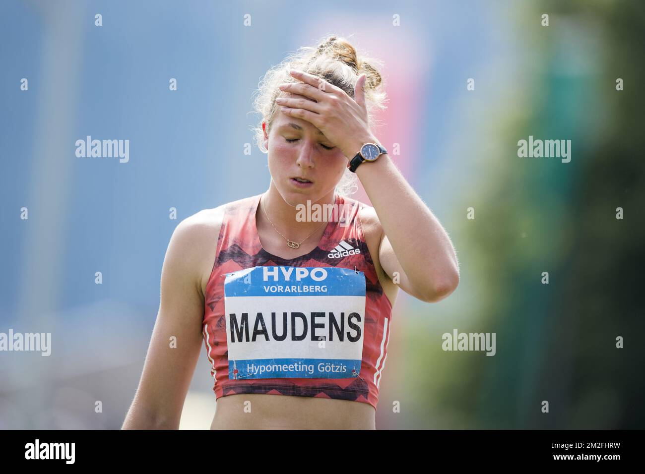 Belgian Hanne Maudens pictured in action during the shot put event of ...