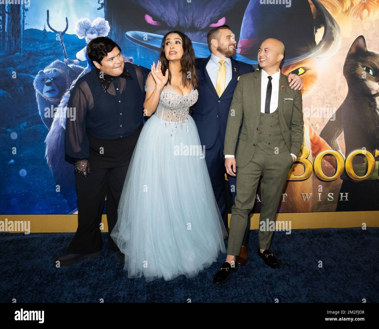 New York, USA. 13th Dec, 2022. (L-R) Harvey Guillén, Salma Hayek, Joel ...
