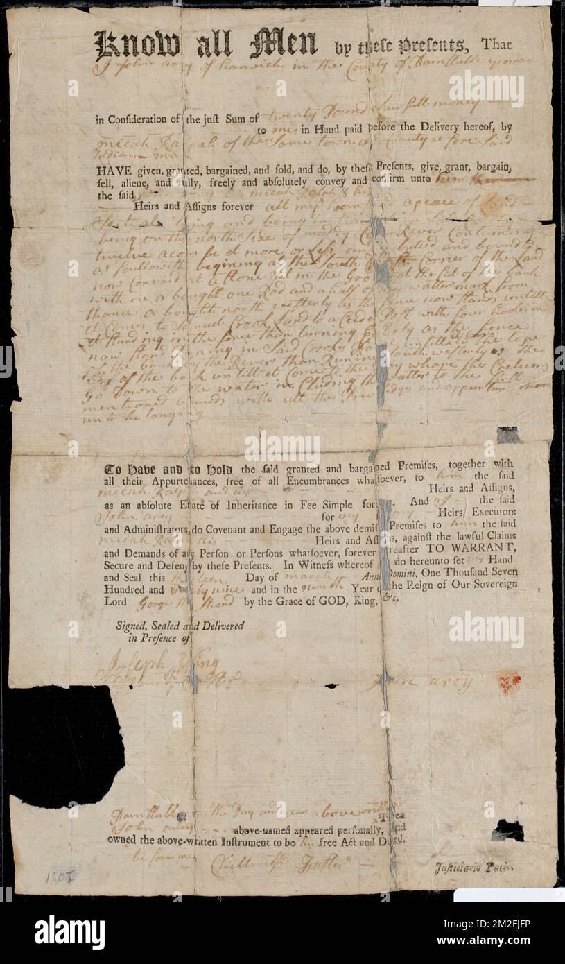 Deed of property in Harwich sold to Micah Ralph by John Arey of harwich ...