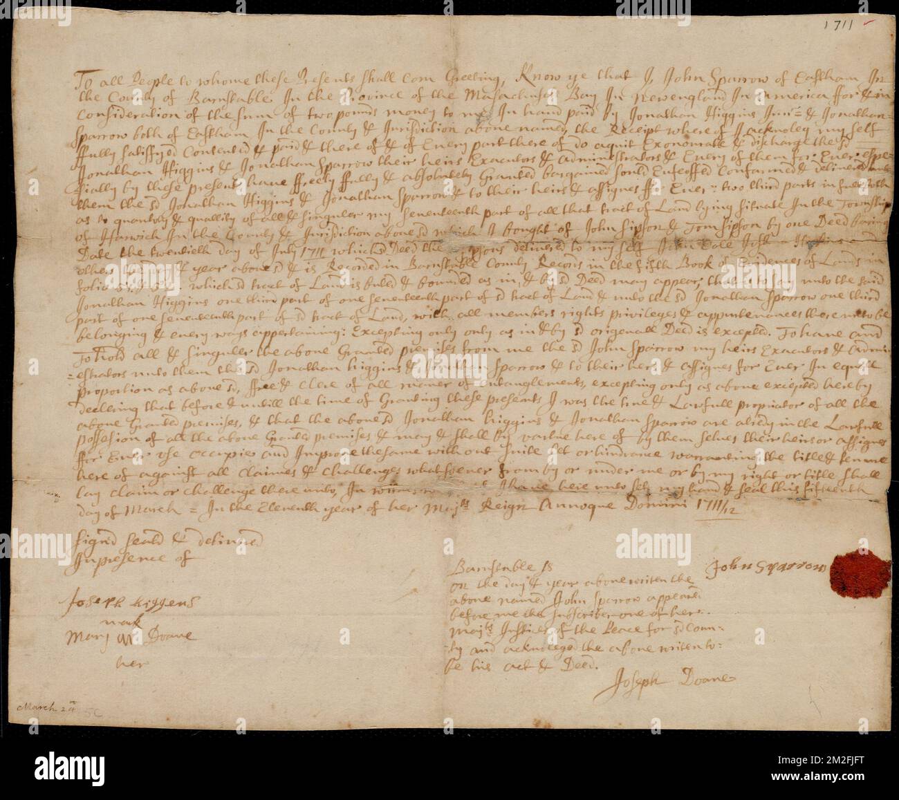 Deed of property in Harwich sold to Jonathan Higgins Jr. by John ...