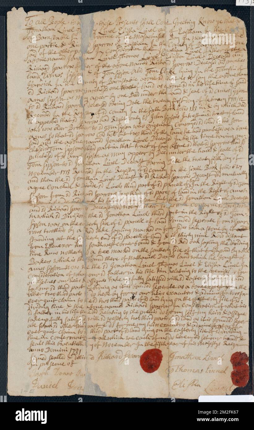 Deed of property in Harwich sold to Richard Sparrow of Harwich by ...