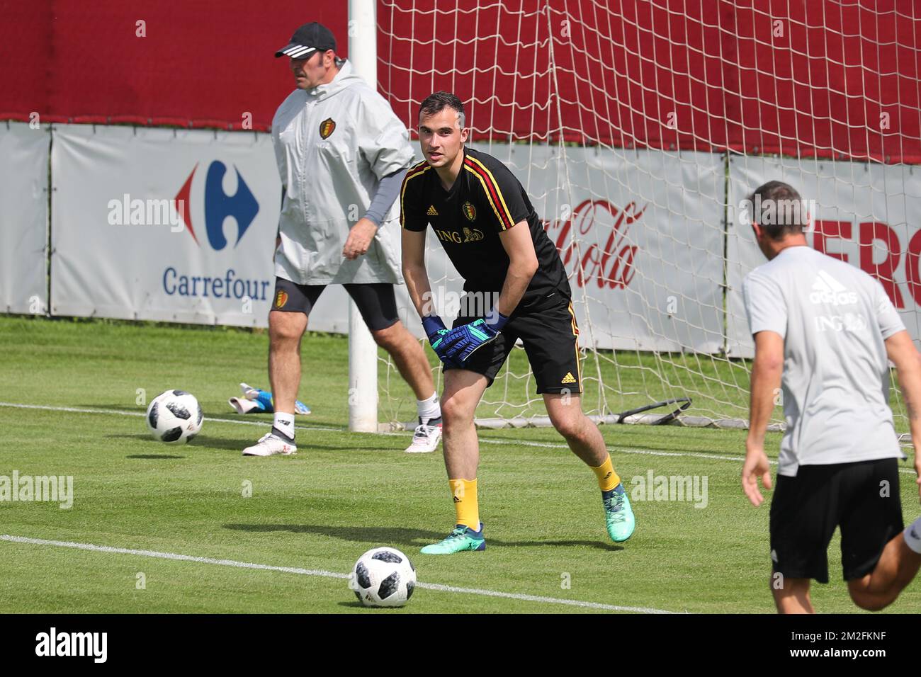 Belgium's goalkeeper Jens Teunckens pictured during a training session ...
