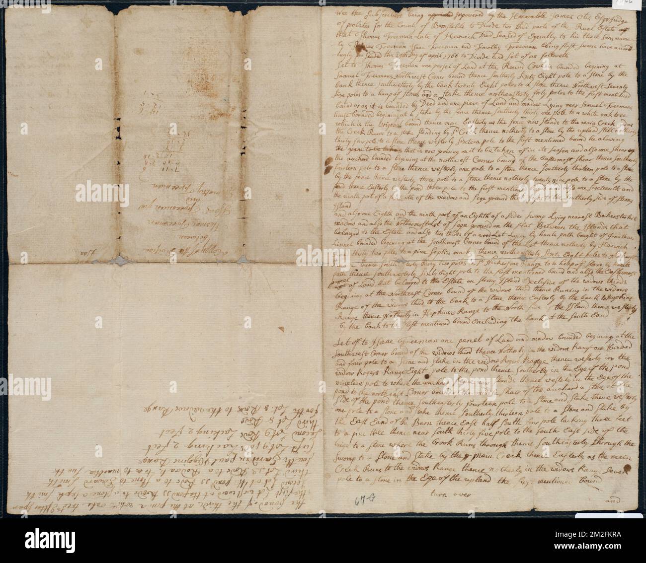 Deed of property in Harwich sold to Thomas Freeman Jr., Isaac Freeman ...