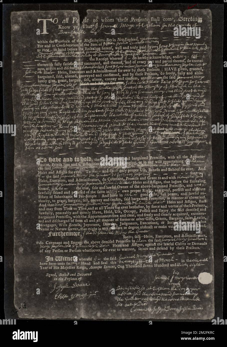 Deed of property in Harwich sold to Samuel Mayo Jr. of Harwich by ...