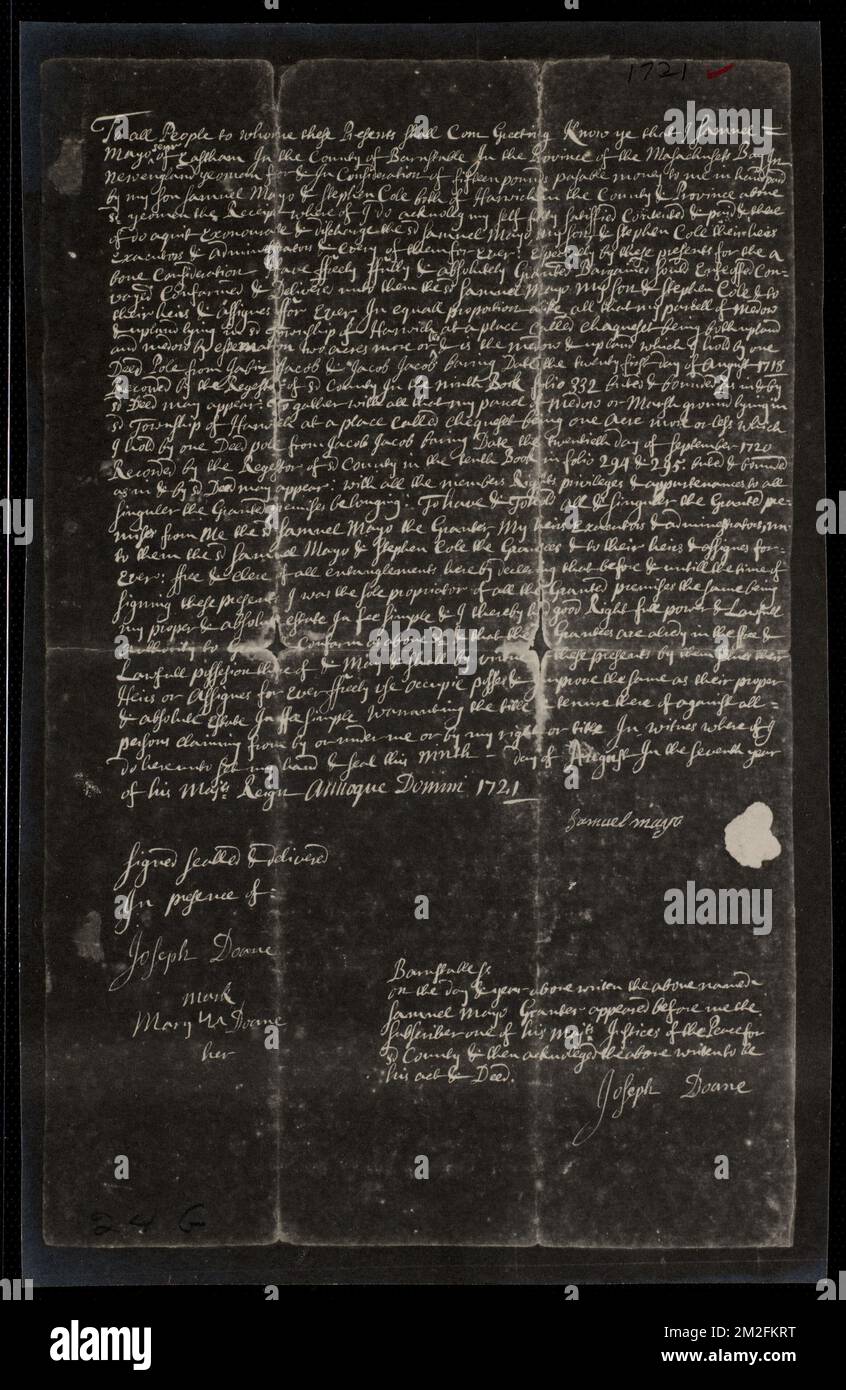 Deed of property in Harwich sold to Stephen Cole and Samuel Mayo Jr. of ...