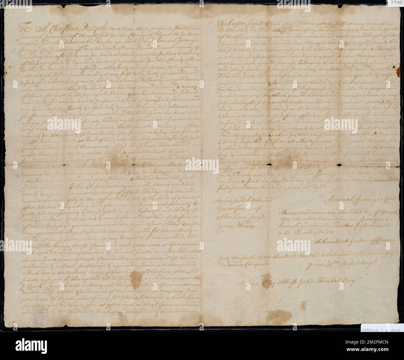 Deed of property in Monomoy (Manamoy) sold to Richard Sears by Samuel ...