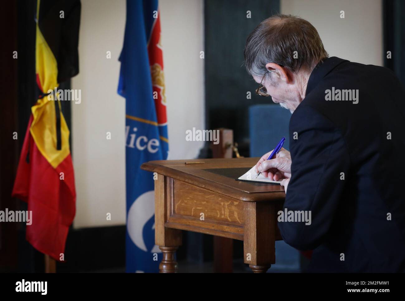 Illustration picture shows someone signing a condolence book, opened in ...