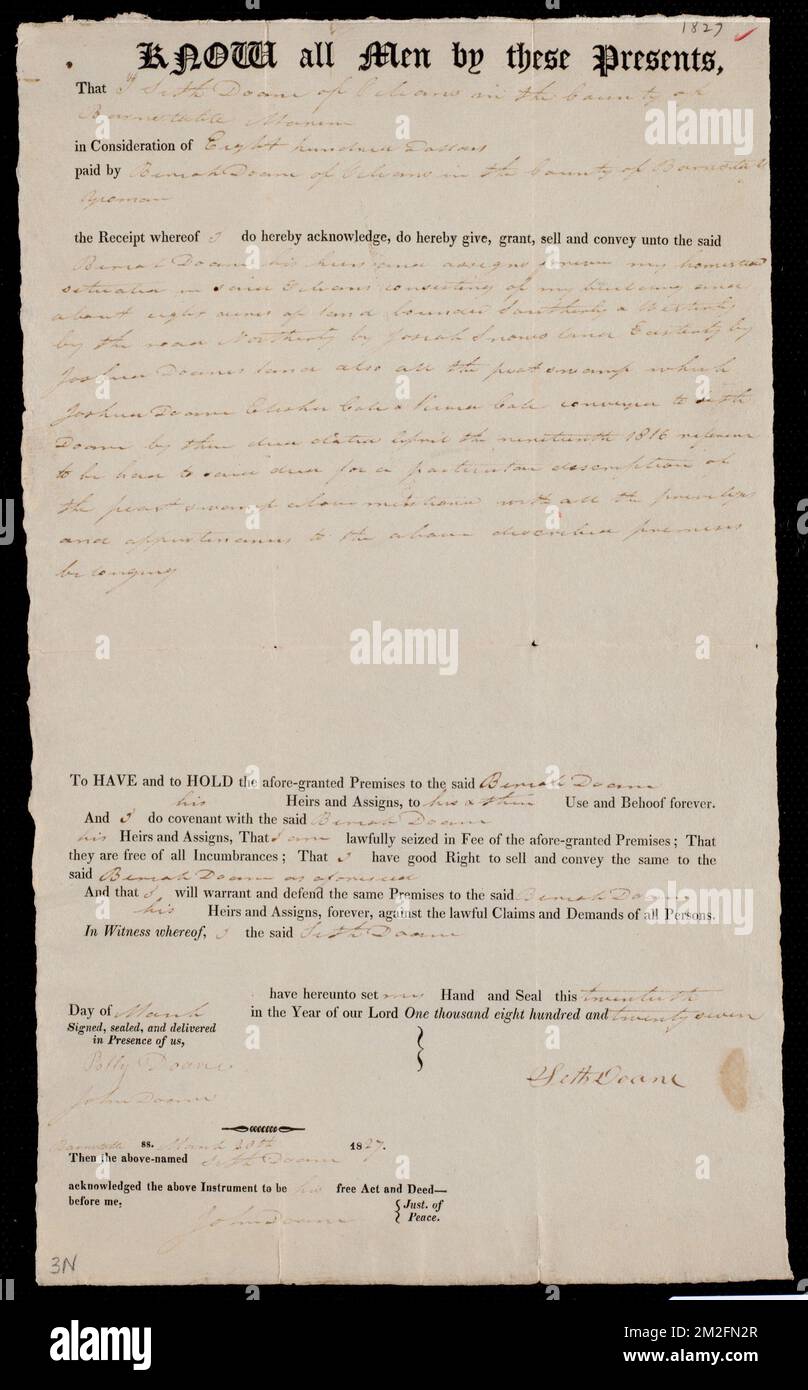 Deed of property in Orleans sold to Beriah Doane of Orleans by Seth ...