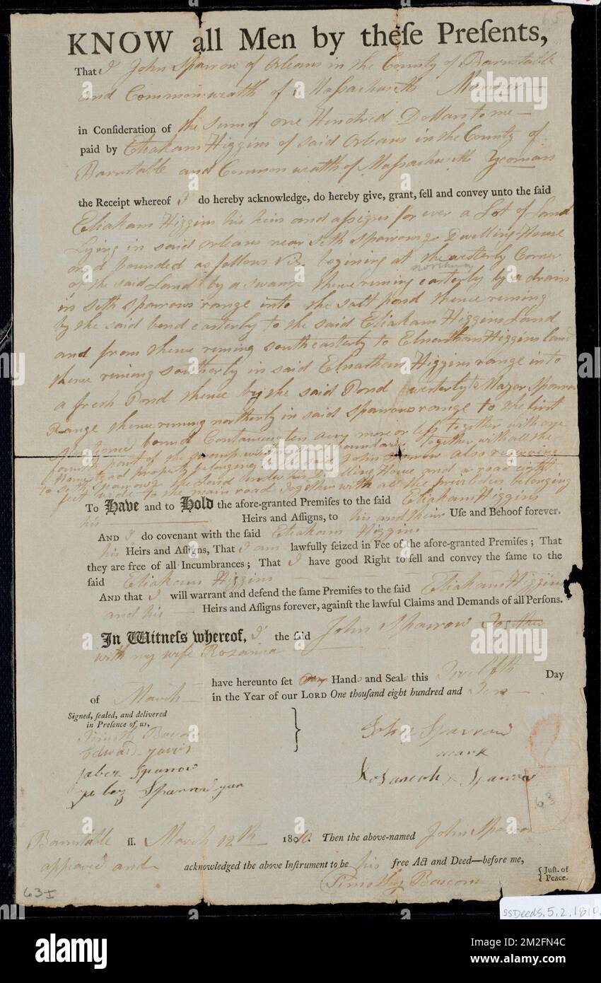 Deed of property in Orleans sold to Eliakam Higgins of Orleans by John ...