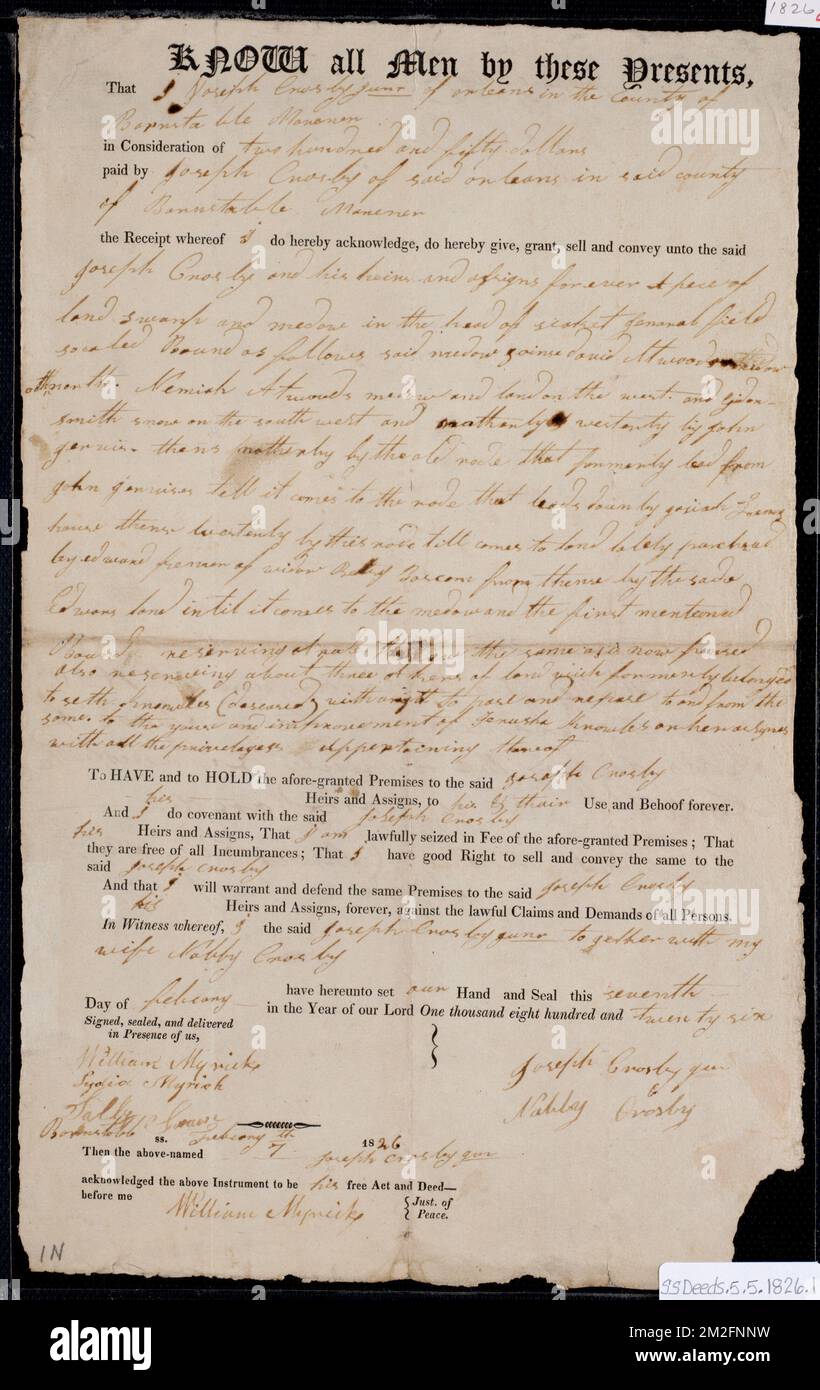 Deed of property in Orleans sold to Joseph Crosby of Orleans by Joseph ...