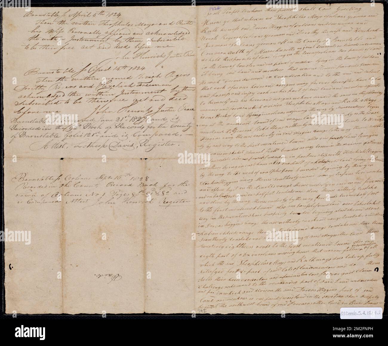 Deed of property in Orleans sold to Isaac Freeman and Hannah Freeman of ...