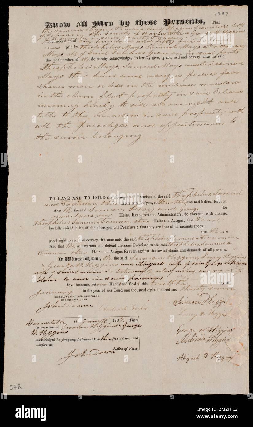Deed of property in Orleans sold to Theophilus Mayo, Samuel Mayo, and ...
