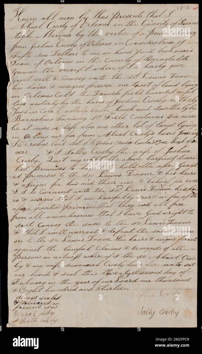 Deed of property in Orleans sold to Lewis Doane of Orleans by Abial ...