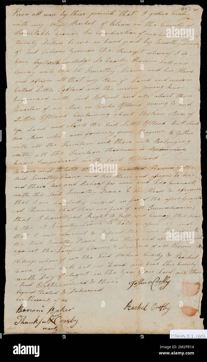 Deed of property in Orleans sold to Timothy Doane of Orleans by Joshua ...