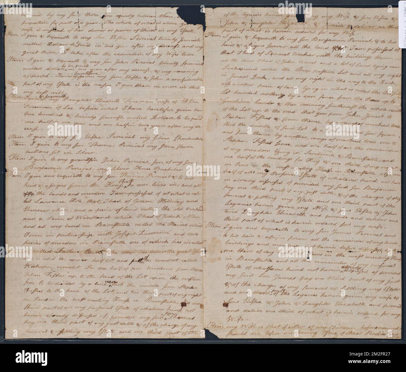 Deed of property in Sandwich sold to Lydia Percival, Benjamin Percival ...