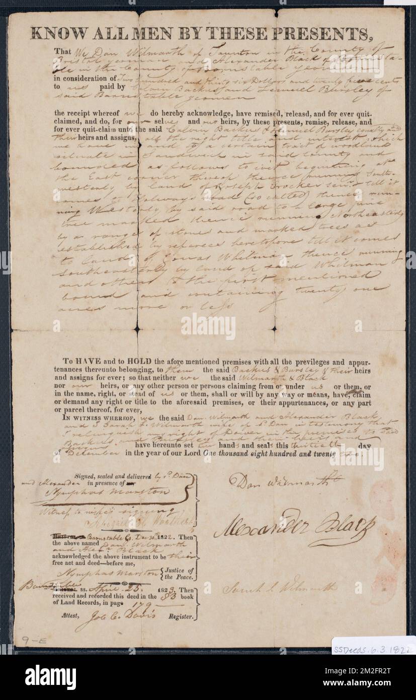 Deed of property in Sandwich sold to Calvin Backus and Lemuel Bursley ...