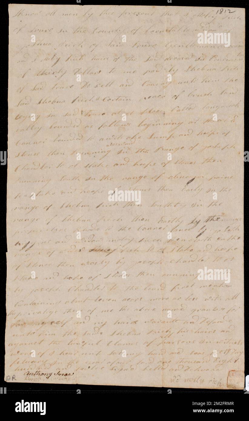 Deed of property in Truro sold to Shebna Rich of Truro by Molly Rich of ...