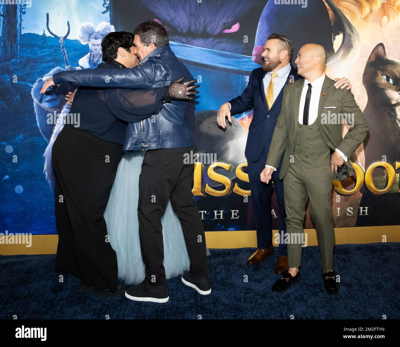 New York, New York, Dec. 13, 2022. (L-R) Harvey Guillén, Salma Hayek ...
