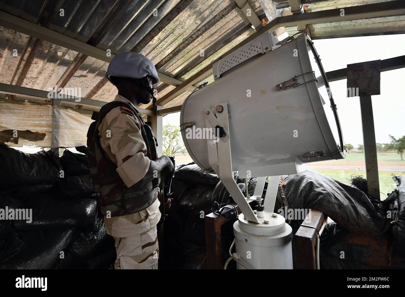 Illustration picture shows a soldier watching in the MOB Minusma kamp ...