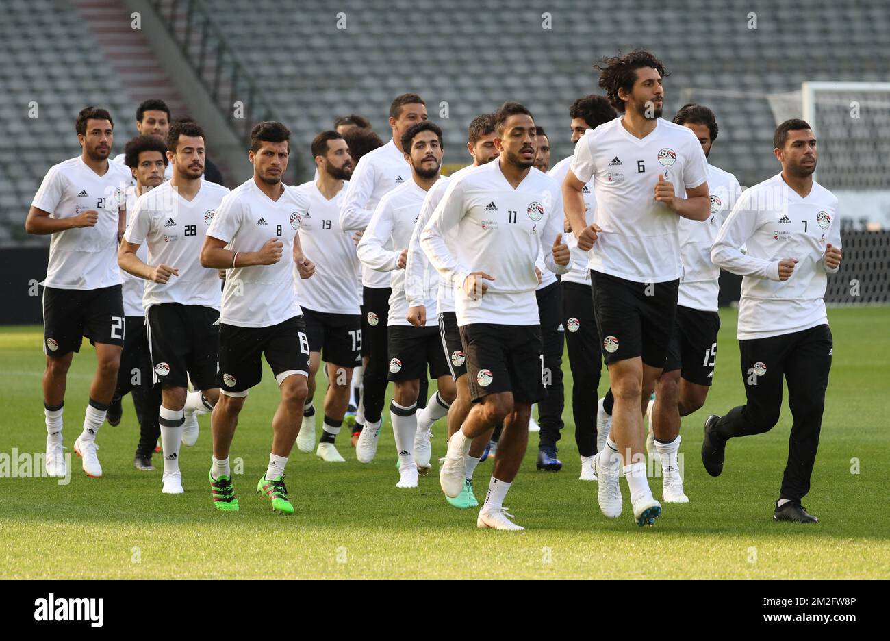 Egypt's players pictured during a training session of the Egyptian national soccer team, Tuesday ...