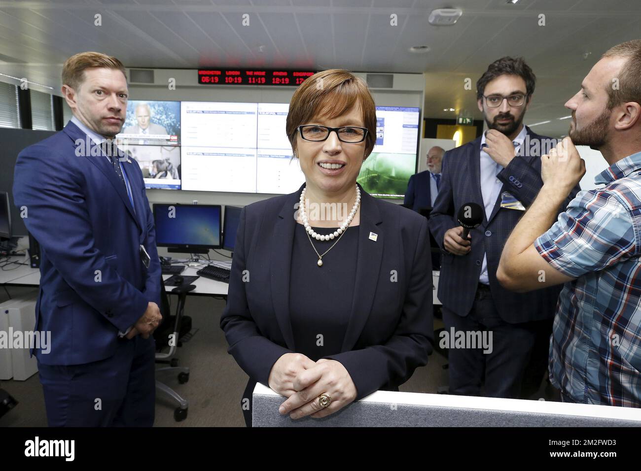 Europol Executive Director Belgian Catherine De Bolle (C) poses for the ...