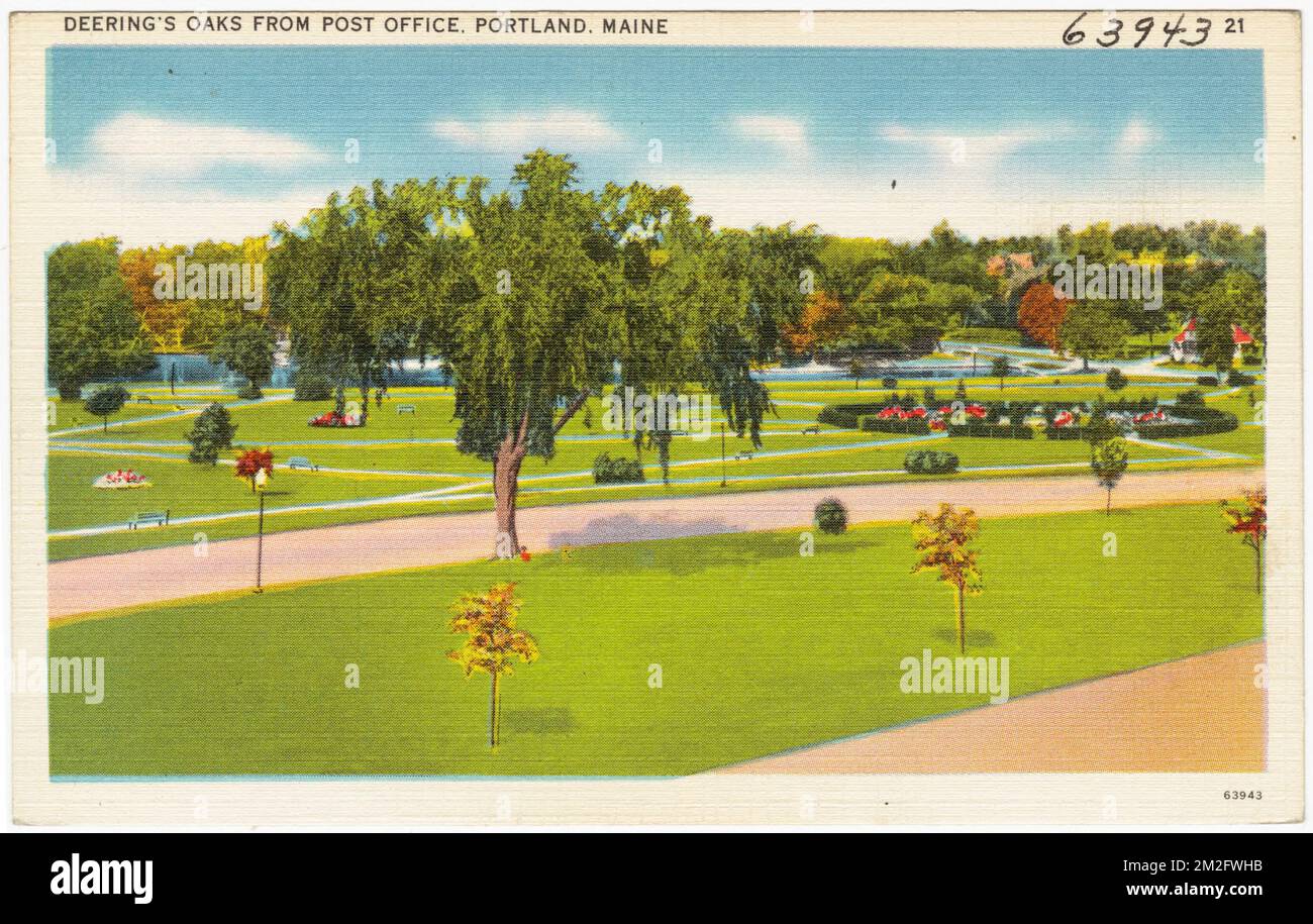 Deering's Oaks from Post Office, Portland, Maine , Parks, Tichnor ...