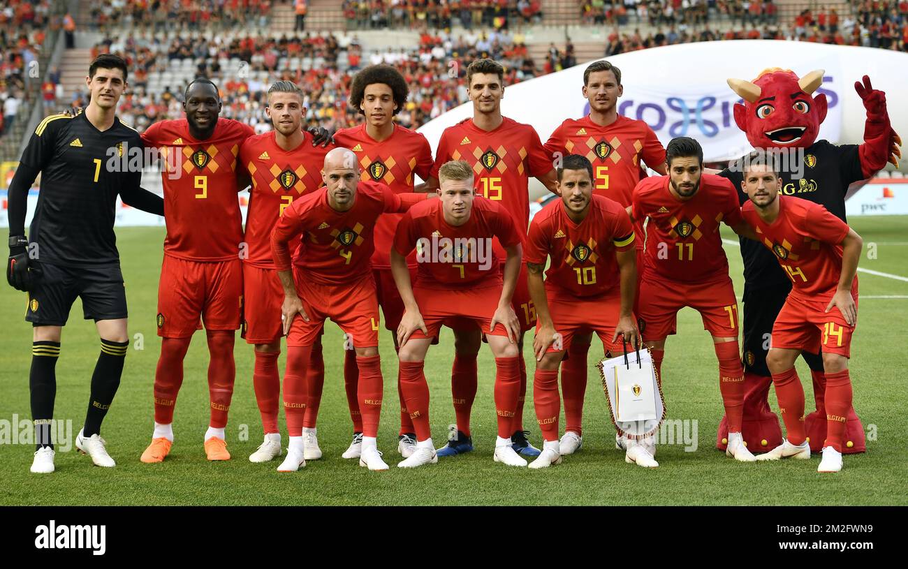 (upper L-R) Belgium's goalkeeper Thibaut Courtois, Belgium's Romelu ...