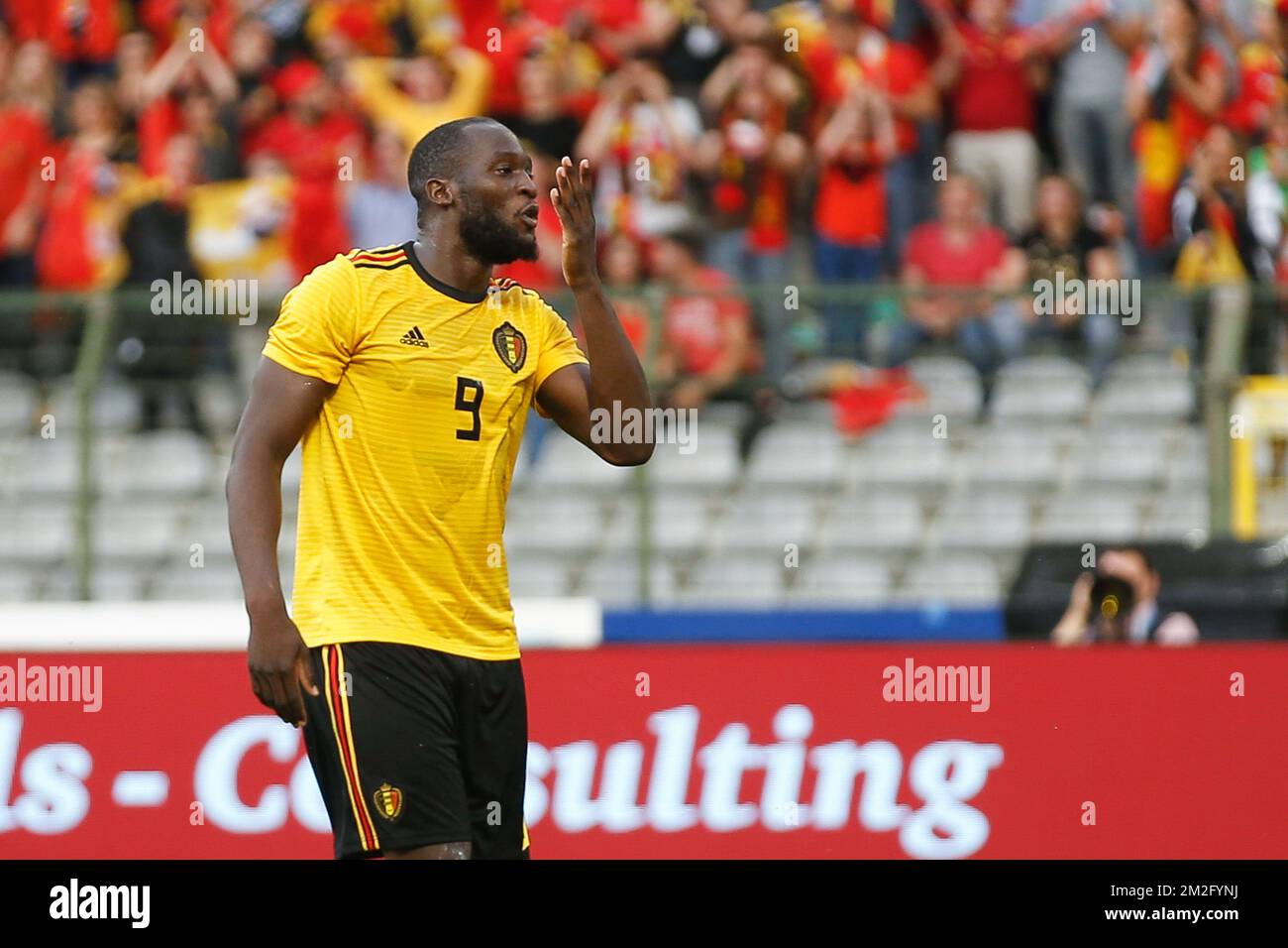 Belgium's Romelu Lukaku celebrates after scoring during a friendly ...