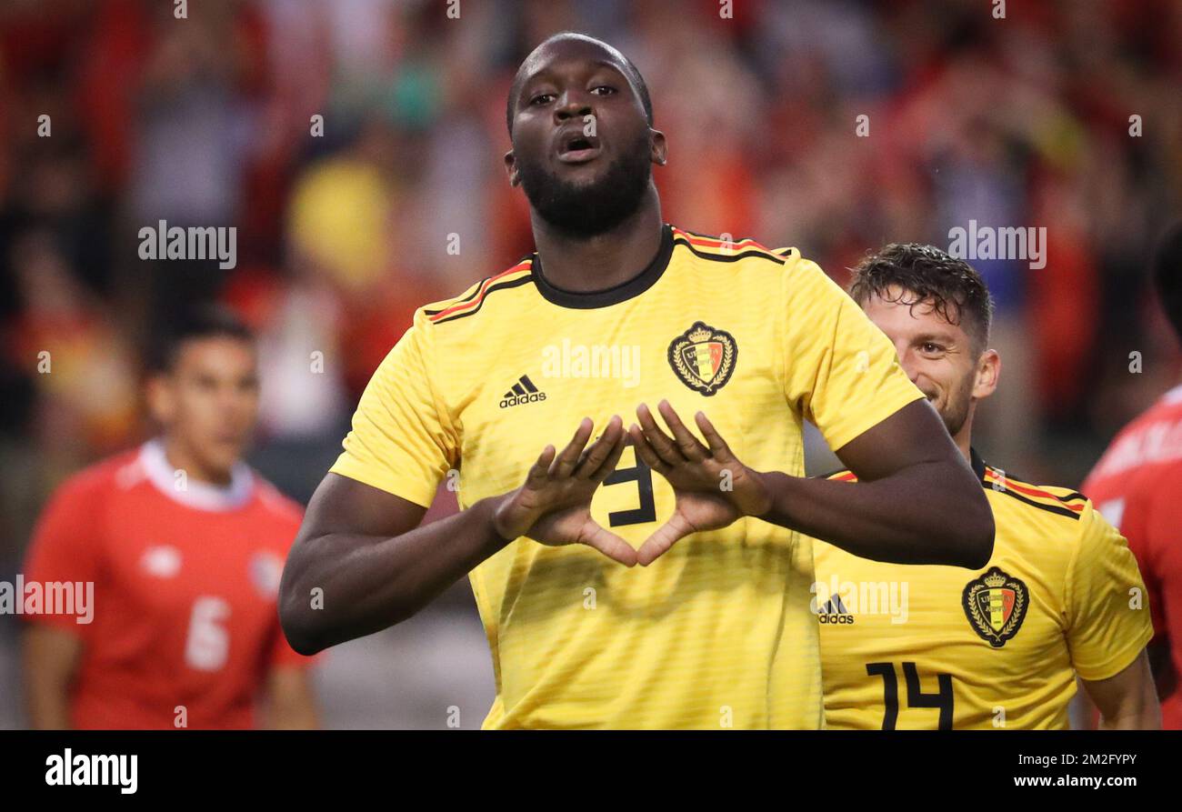 Belgium's Romelu Lukaku celebrates after scoring during a friendly ...