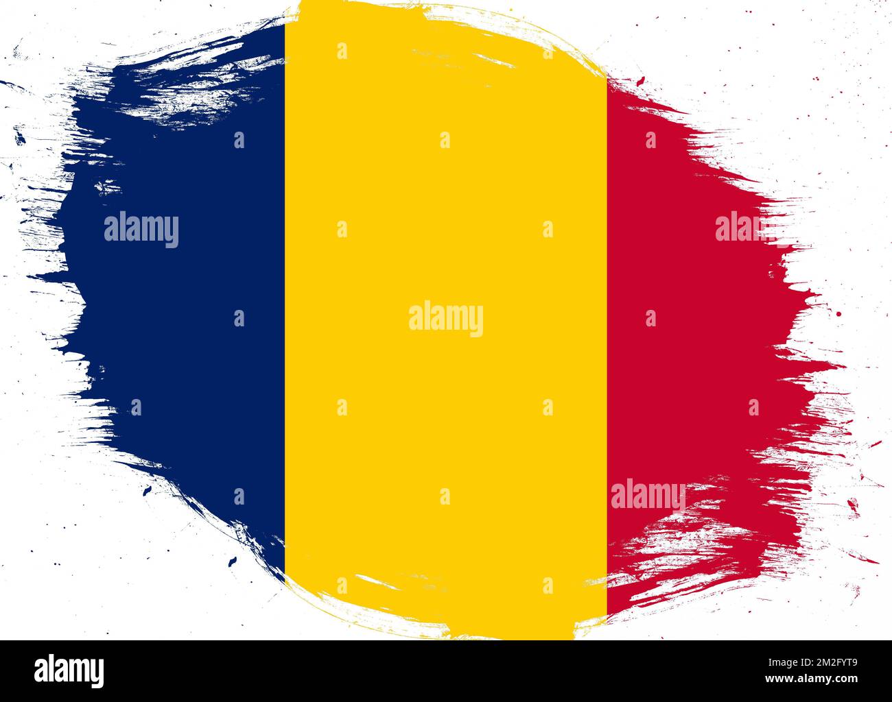 Chad flag on distressed grunge brush background Stock Photo - Alamy