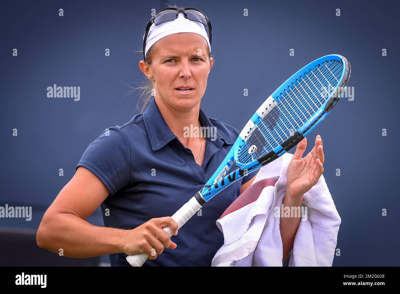 Belgian Kirsten Flipkens celebrate after winning a tennis game between Belgian Kirsten Flipkens ...