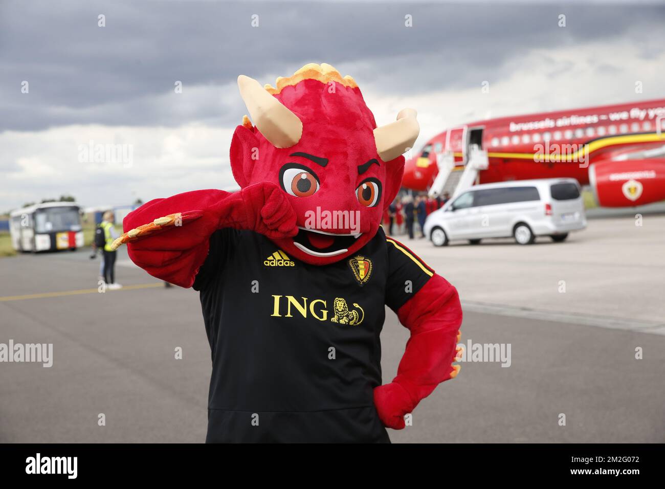 Red Devils' mascot called 'Red' pictured on the tarmac ahead of the ...