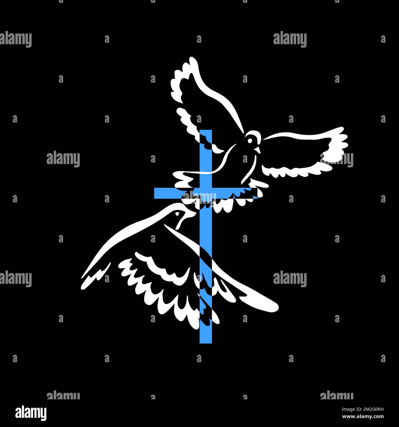 Dove flying with a Symbol of Religion. Cross on a black background ...