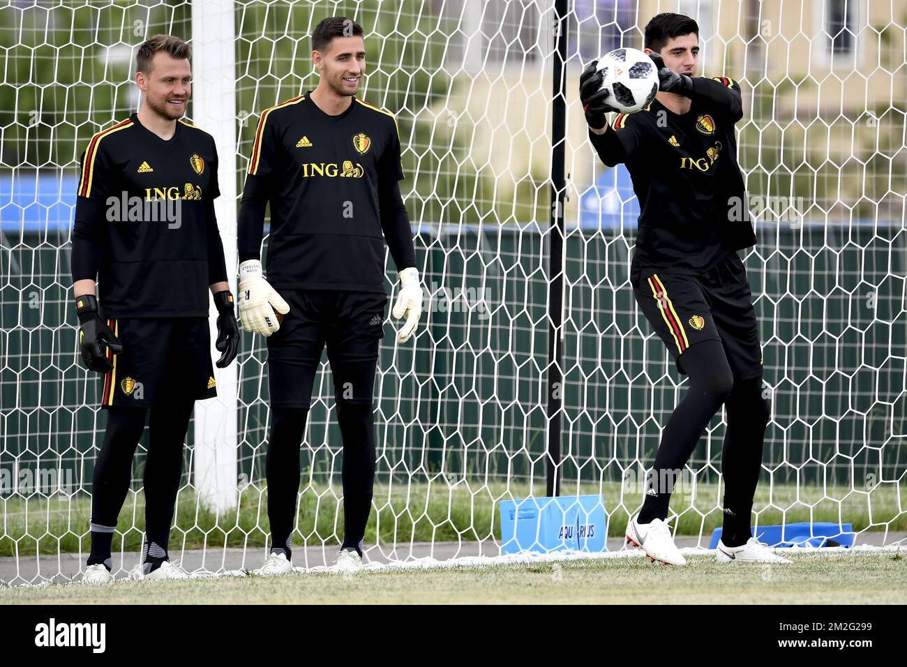 Belgium's goalkeeper Simon Mignolet, Belgium's goalkeeper Koen Casteels ...