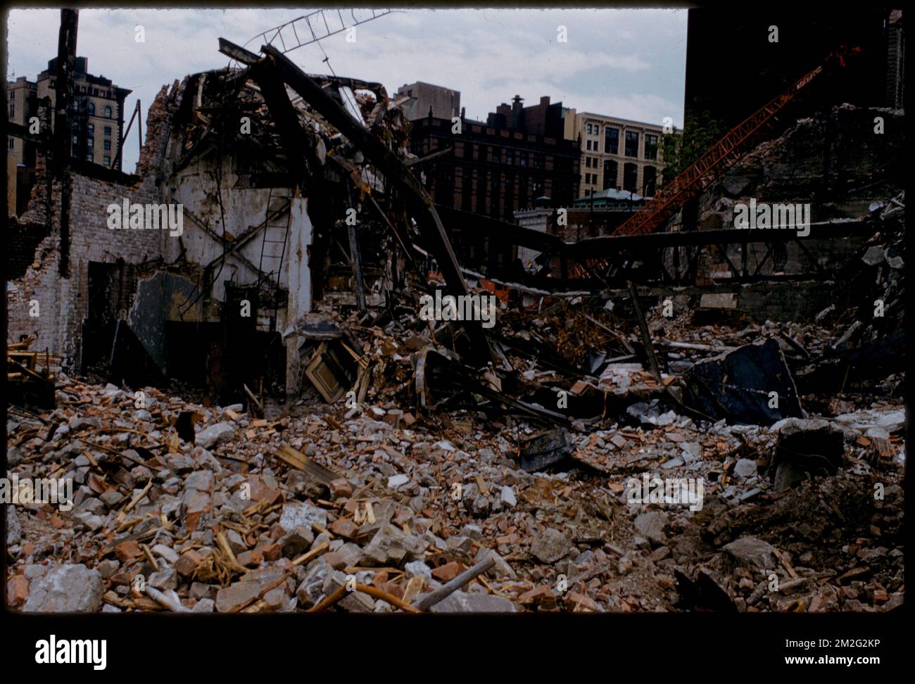 Demolition of Howard Athenaeum, Boston , Ruins, Hoisting machinery ...