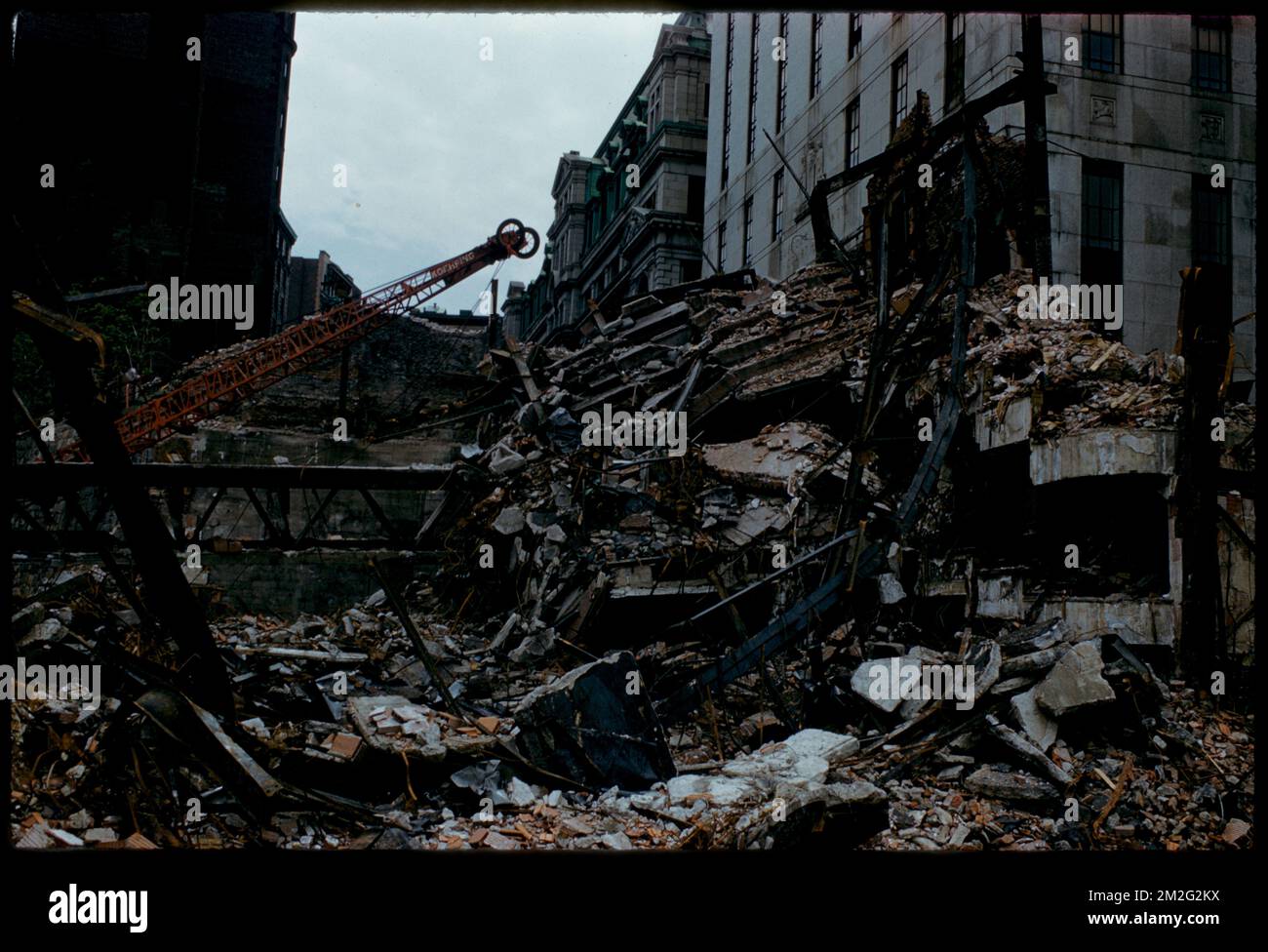 Demolition of Howard Athenaeum, Boston , Ruins, Hoisting machinery ...