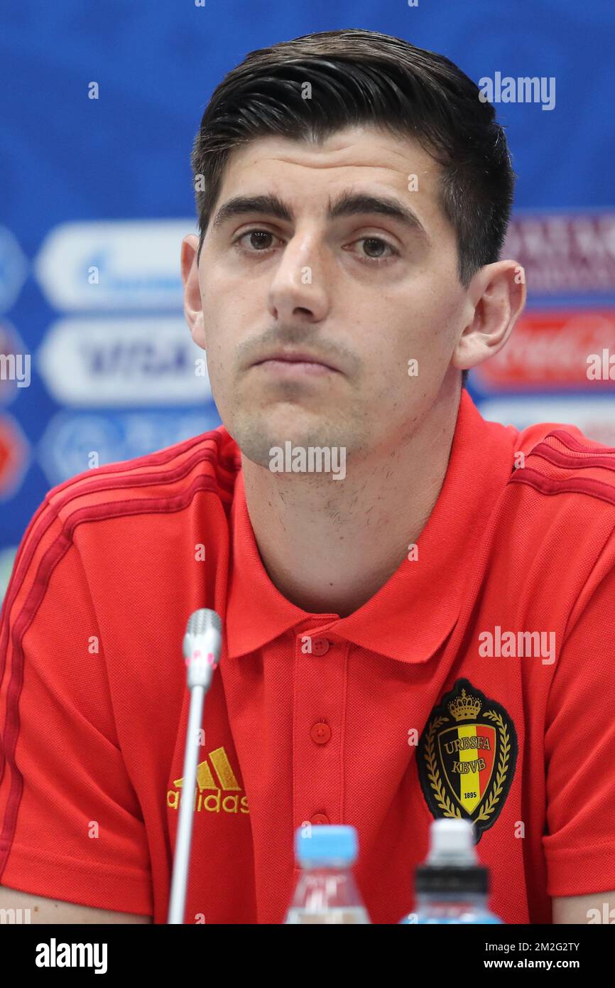 Belgium's goalkeeper Thibaut Courtois pictured during a press ...