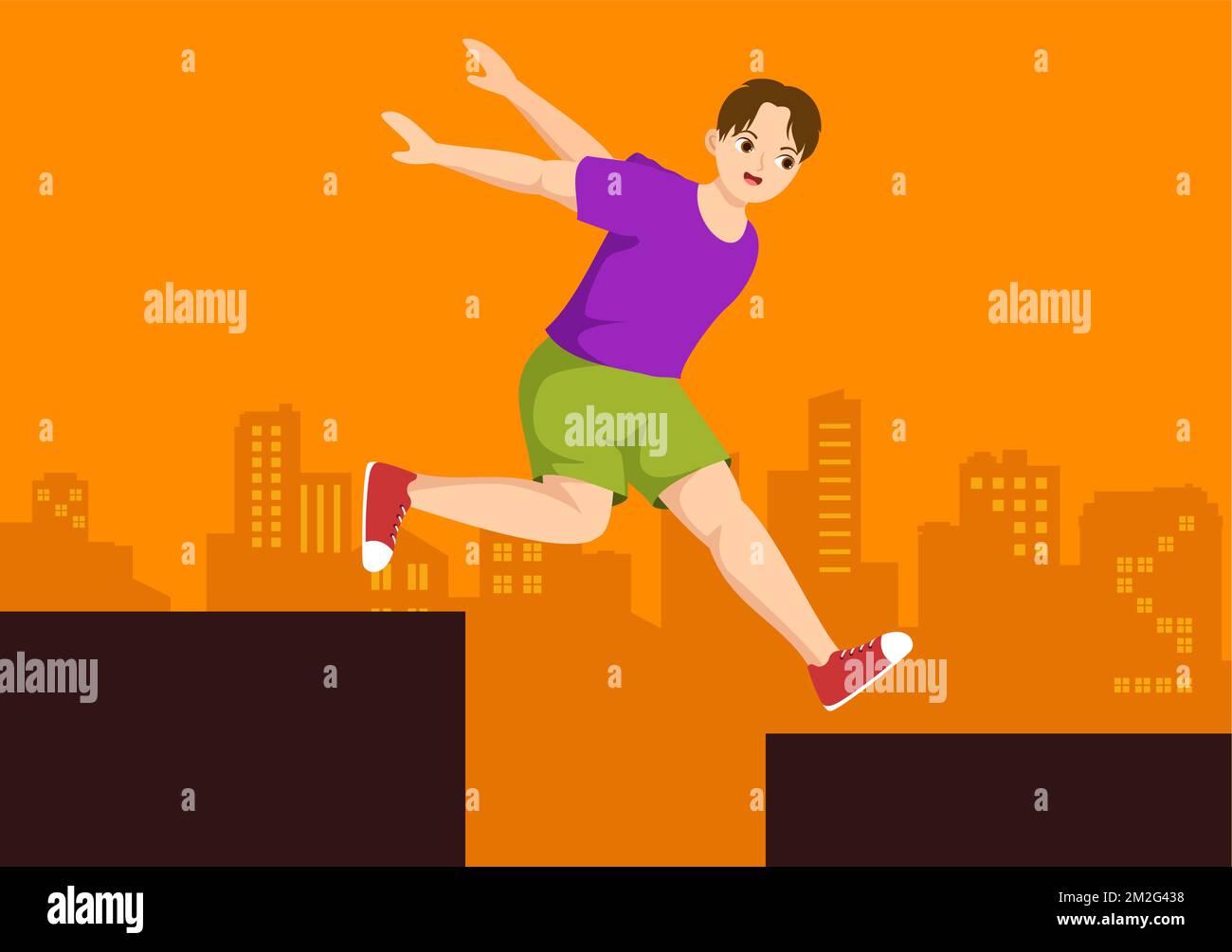 Parkour Sports with Young Men Jumping Over Walls and Barriers in City ...