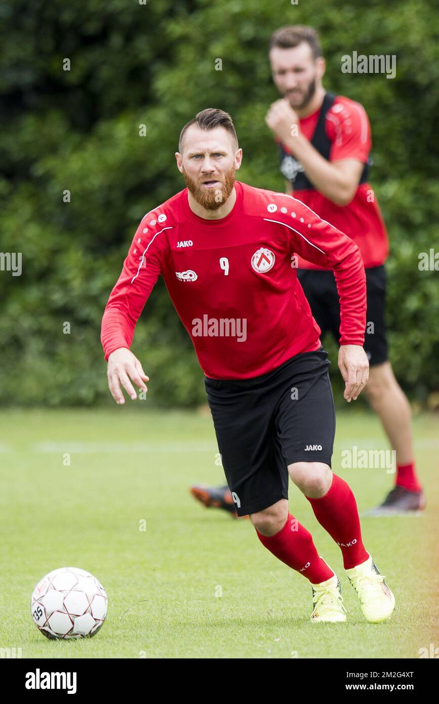 Kortrijk's Teddy Chevalier pictured in action during the first training ...
