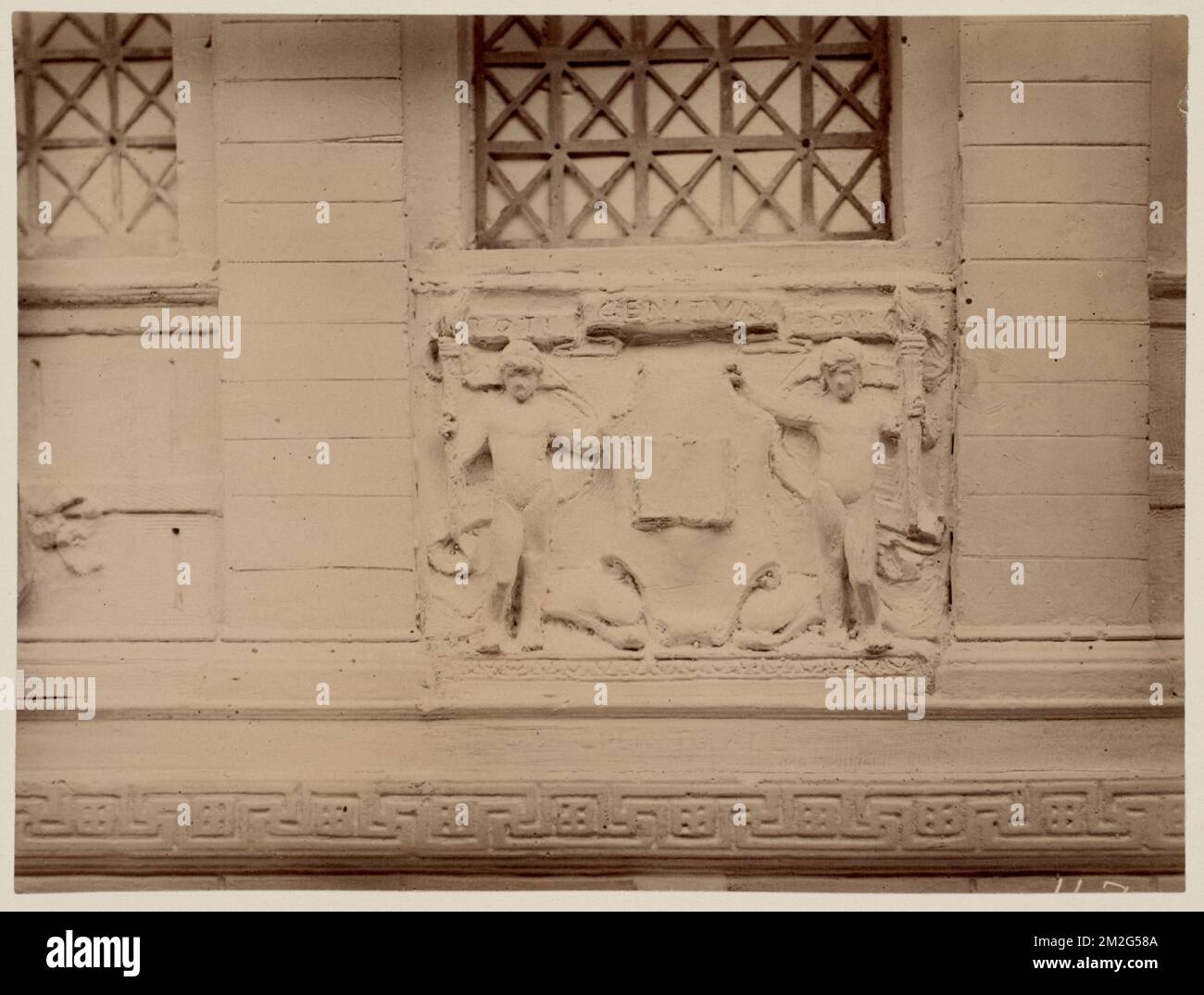 Depiction of Boston Public Library seal on plaster model of the McKim ...