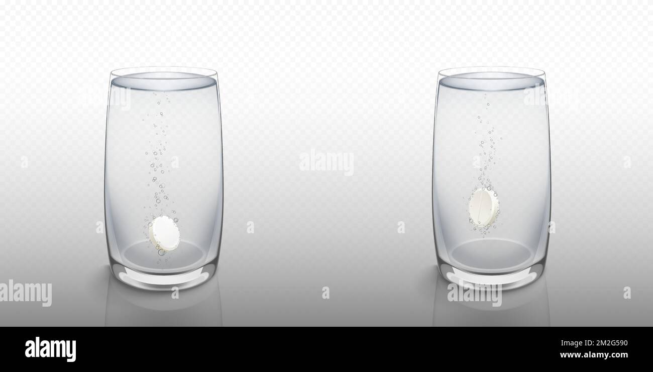 Effervescent soluble tablet in water glass isolated on transparent ...