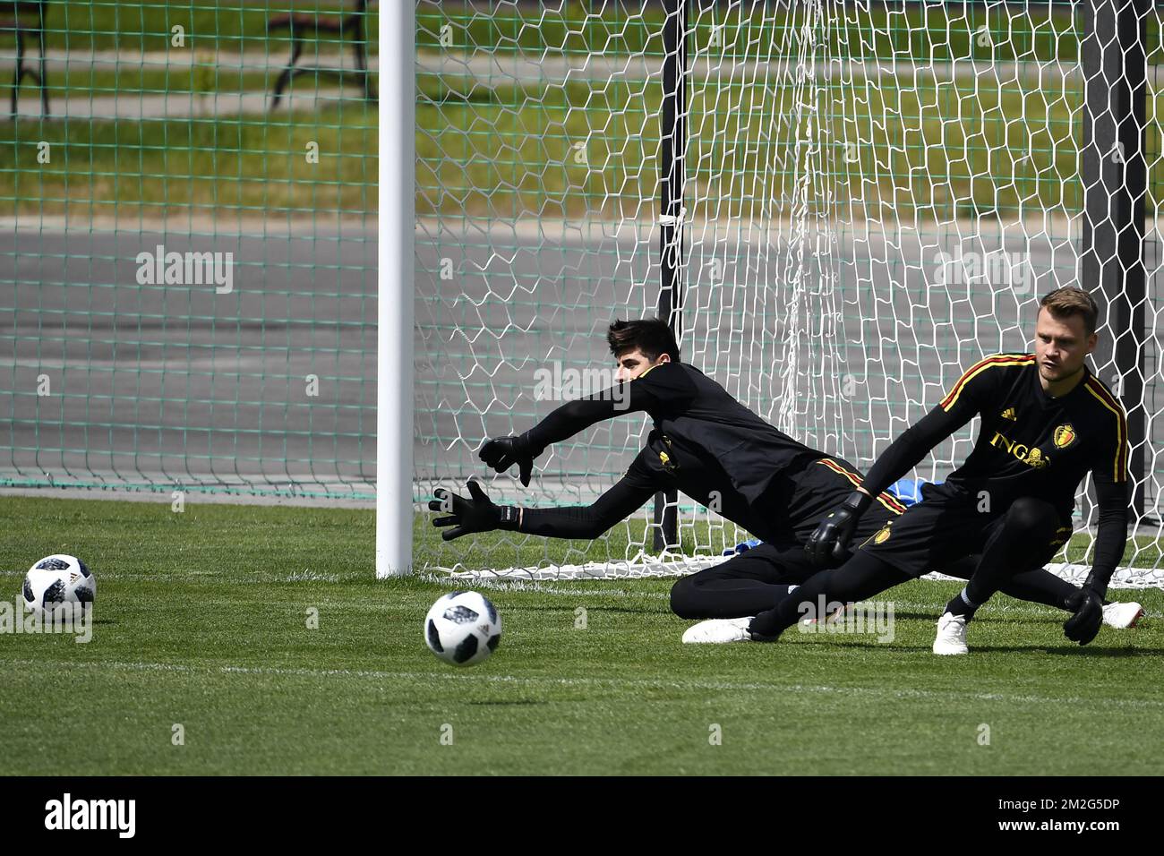 Belgium's goalkeeper Thibaut Courtois and Belgium's goalkeeper Simon ...