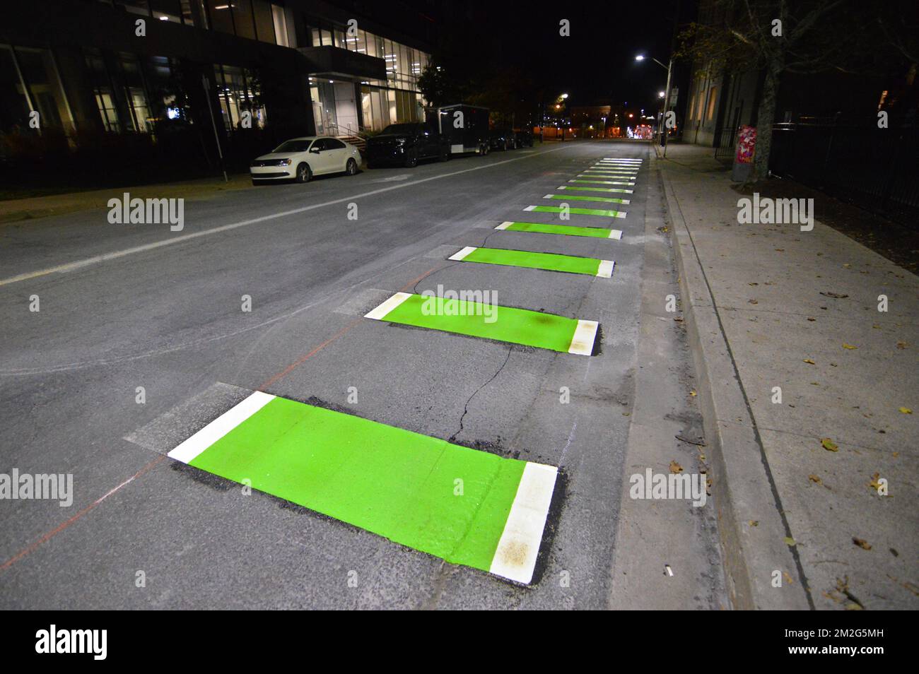 Green bike lane conflict markings on Terminal Road in downtown Halifax ...